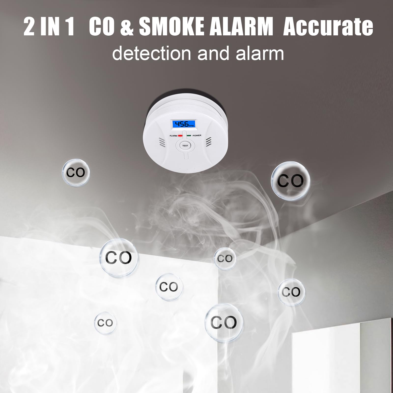 3-Pack Carbon Monoxide Detectors，Smoke Detector，2 in 1 CO & Smoke Alarm，Smoke Combination CO Alarm,Fire CO for Alarm for Home and Kitchen,LED Screen, CO Carbon Monoxide & Smoke Alarm,3-Pack