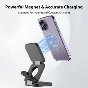 KU XIU X55 Fast Wireless Charger, Magnetic Foldable 3 in 1 Charging Station for iPhone 15/14/13/12/Pro/Plus/Pro Max, 5W Portable Charger for Apple Watch9/8/7/6/5/4/3/2/SE, for Airpods3/2/Pro-Black