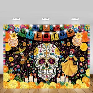 MEHOFOND 7x5ft Day of The Dead Backdrop for Mexican Fiesta Dia De Los Muertos Birthday Party Decorations Banner Sugar Skull Flower Photography Background Paper Cutting Photo Props