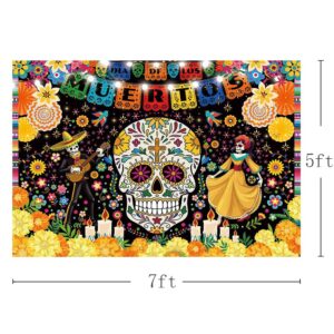 MEHOFOND 7x5ft Day of The Dead Backdrop for Mexican Fiesta Dia De Los Muertos Birthday Party Decorations Banner Sugar Skull Flower Photography Background Paper Cutting Photo Props