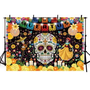 MEHOFOND 7x5ft Day of The Dead Backdrop for Mexican Fiesta Dia De Los Muertos Birthday Party Decorations Banner Sugar Skull Flower Photography Background Paper Cutting Photo Props