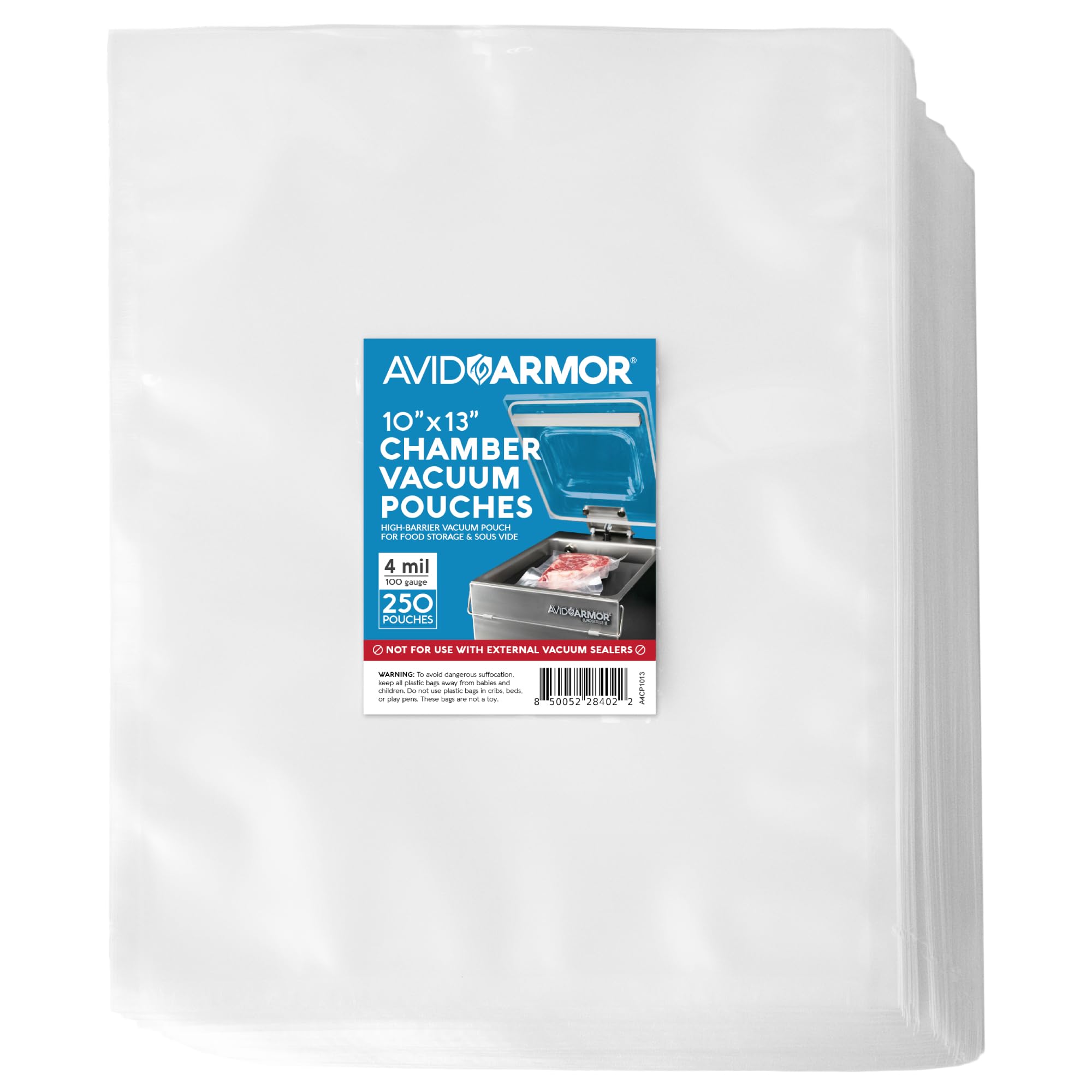 Avid Armor – Chamber Machine Pouches, Pre-Cut Chamber Vacuum Sealer Bags, Heavy Duty Seal Pouch, BPA-Free Chamber Sealer, 10x13, Pack of 250 Vacuum Chamber Pouches