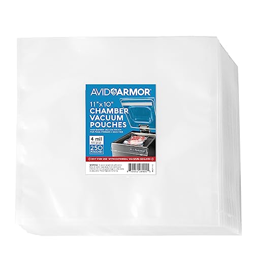 Avid Armor – Chamber Machine Pouches 4mil, Pre-Cut Chamber Vacuum Sealer Bags, Heavy Duty Seal Pouch, BPA-Free Chamber Sealer, 11x10, Pack of 250 Vacuum Chamber Pouches