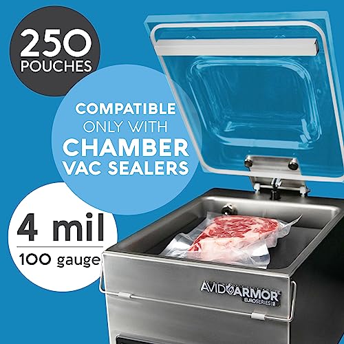 Avid Armor – Chamber Machine Pouches 4mil, Pre-Cut Chamber Vacuum Sealer Bags, Heavy Duty Seal Pouch, BPA-Free Chamber Sealer, 11x10, Pack of 250 Vacuum Chamber Pouches