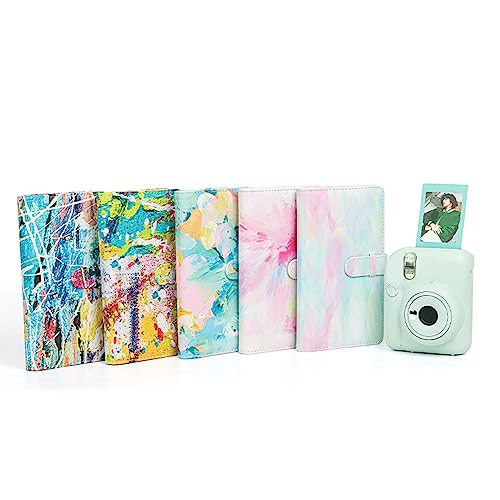 3in Photo Album, PU Leather Cover 16 Individual Pages Camera Photo Album Lock for Movie Ticket (Colorful Graffiti)