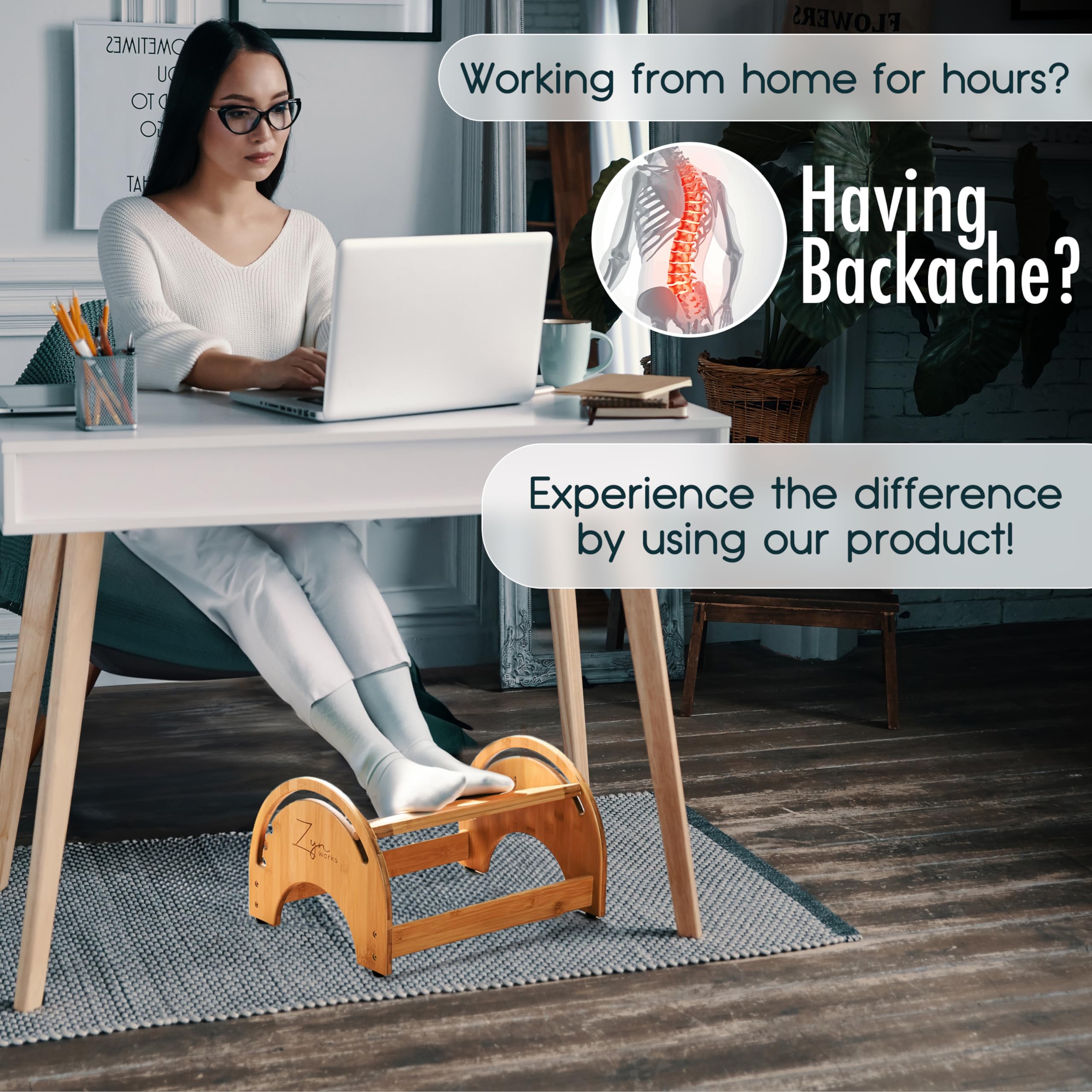 Zyn works Adjustable Foot Stool Under Desk with Massage Roller - Foot Rest Under Desk for Office and Work from Home - Foot Stool for Back Support and Pain Relief for Men and Women