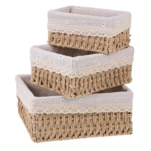 alipis 3pcs rattan storage basket rattan serving tray food serving tray toy storage basket snack trays tablescape decor storage baskets desktop woven baskets fabric porch gift basket