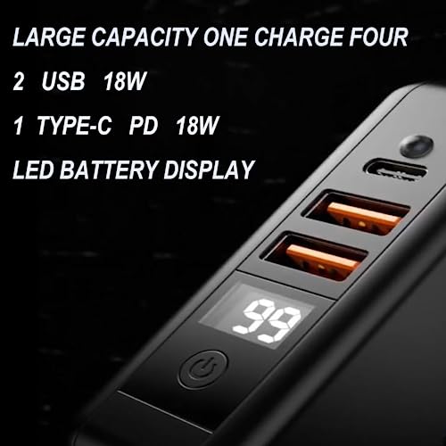 Pwr Travel - 5 in 1 Power Bank International, 10000mAh Portable Wireless Charger Bank with AC Wall Plug & Built-in Cables, Built-in Type-C and Lighting USB Cable 4 Output and 2 Input