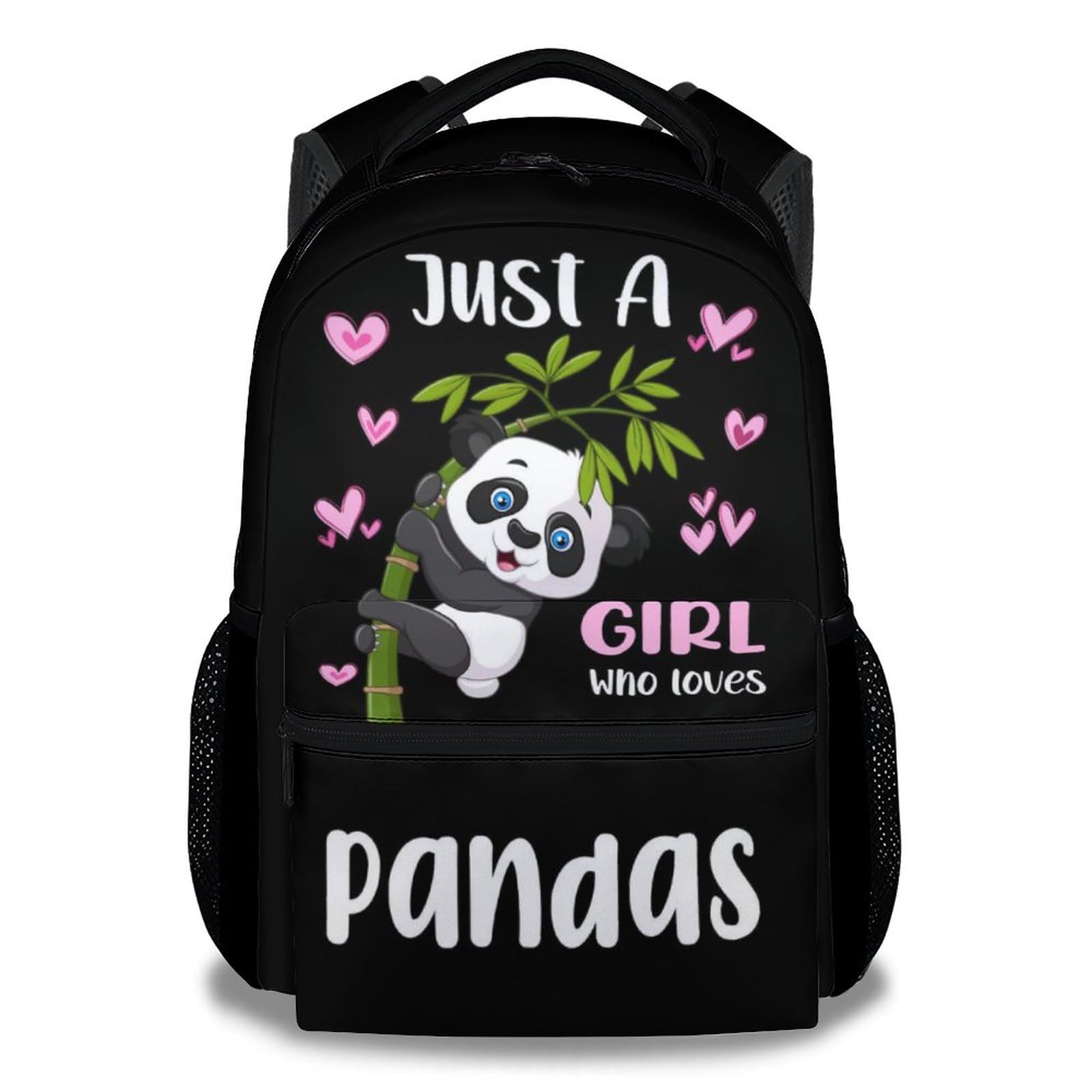 Mercuryelf Panda Backpack for Girls, 16 Inch Black Just a Girl Who Loves Pandas Backpacks for School, Cute Lightweight Bookbag for Kids