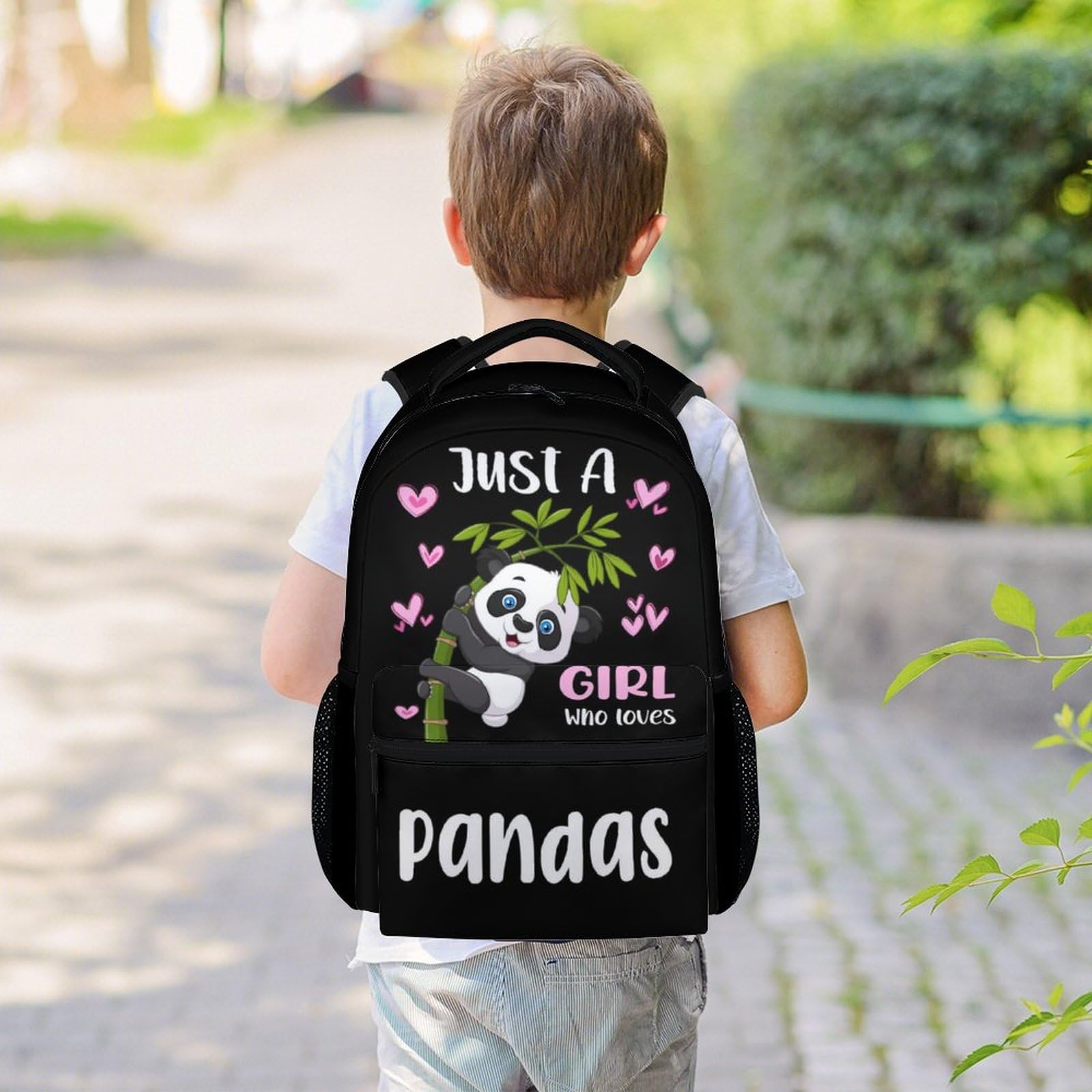 Mercuryelf Panda Backpack for Girls, 16 Inch Black Just a Girl Who Loves Pandas Backpacks for School, Cute Lightweight Bookbag for Kids