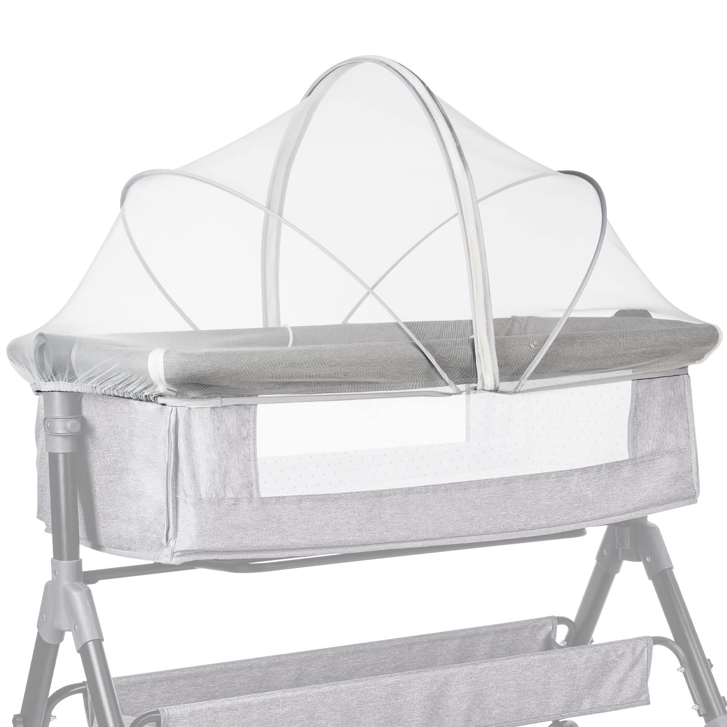 DUSHARKFUN Mosquito Net for Babies Crib to Keep Insects/Bugs/Cats Out, Toddler Bassinet/Bedside Sleeper/Crib Tent Safety Net with Two-Way Zippers & Storage Bag, Breathable Mesh Holes, White