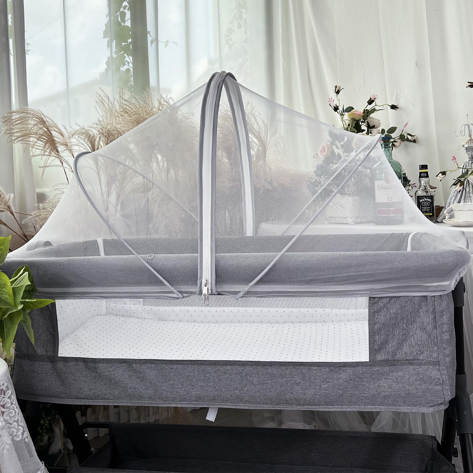 DUSHARKFUN Mosquito Net for Babies Crib to Keep Insects/Bugs/Cats Out, Toddler Bassinet/Bedside Sleeper/Crib Tent Safety Net with Two-Way Zippers & Storage Bag, Breathable Mesh Holes, White