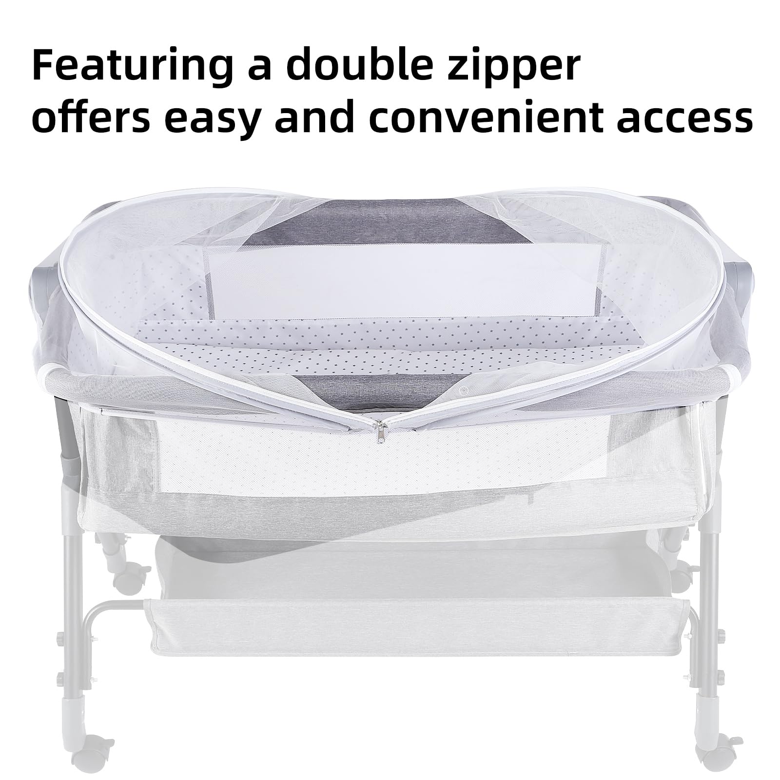 DUSHARKFUN Mosquito Net for Babies Crib to Keep Insects/Bugs/Cats Out, Toddler Bassinet/Bedside Sleeper/Crib Tent Safety Net with Two-Way Zippers & Storage Bag, Breathable Mesh Holes, White