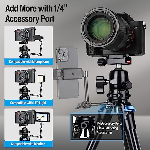 SIRUI AM203 Mini Travel Tripod with 360° B00K Ball Head, Aluminum Tabletop Tripod for Camera, Max Load 33lbs/15KG, Folded Height 11.4”, Max Height 16.7”