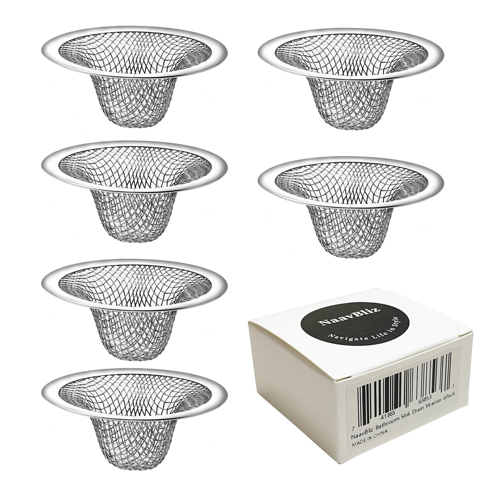 6-Pack Bathroom Mesh Sink Drain Strainer - 2.12" Top / 1" Small Stainless Steel Hair Basket Catcher for Bathroom Sink, Lavatory, Balcony, Utility, RV, Floor Drain