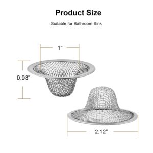 6-Pack Bathroom Mesh Sink Drain Strainer - 2.12" Top / 1" Small Stainless Steel Hair Basket Catcher for Bathroom Sink, Lavatory, Balcony, Utility, RV, Floor Drain