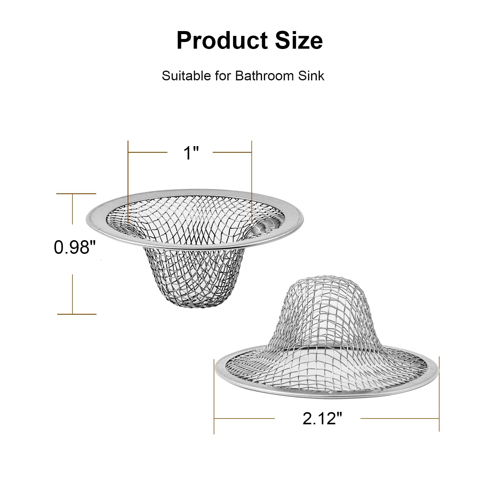 6-Pack Bathroom Mesh Sink Drain Strainer - 2.12" Top / 1" Small Stainless Steel Hair Basket Catcher for Bathroom Sink, Lavatory, Balcony, Utility, RV, Floor Drain