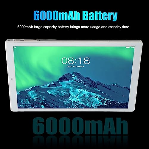 FOLOSAFENAR HD Tablet, Support 4G Calling US Plug 100‑240V 6GB RAM 128GB ROM 10.1in HD Tablet 6000mAh for Studying for Working (Silver)