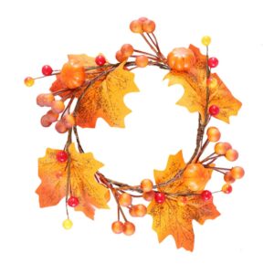 vosarea maple pumpkin wreath mini autumn wreath farmhouse fall garland halloween party wreath decorative hanging wreath pumpkin candle ring mini maple leaf front door iron wire ornaments