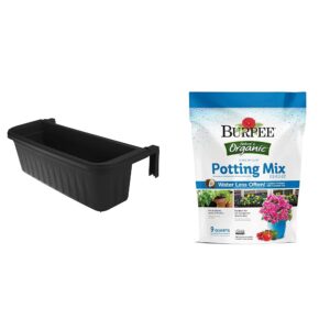 apollo exports international 24" adjustable railing planter, black and burpee, 9 quarts | premium organic potting natural soil mix