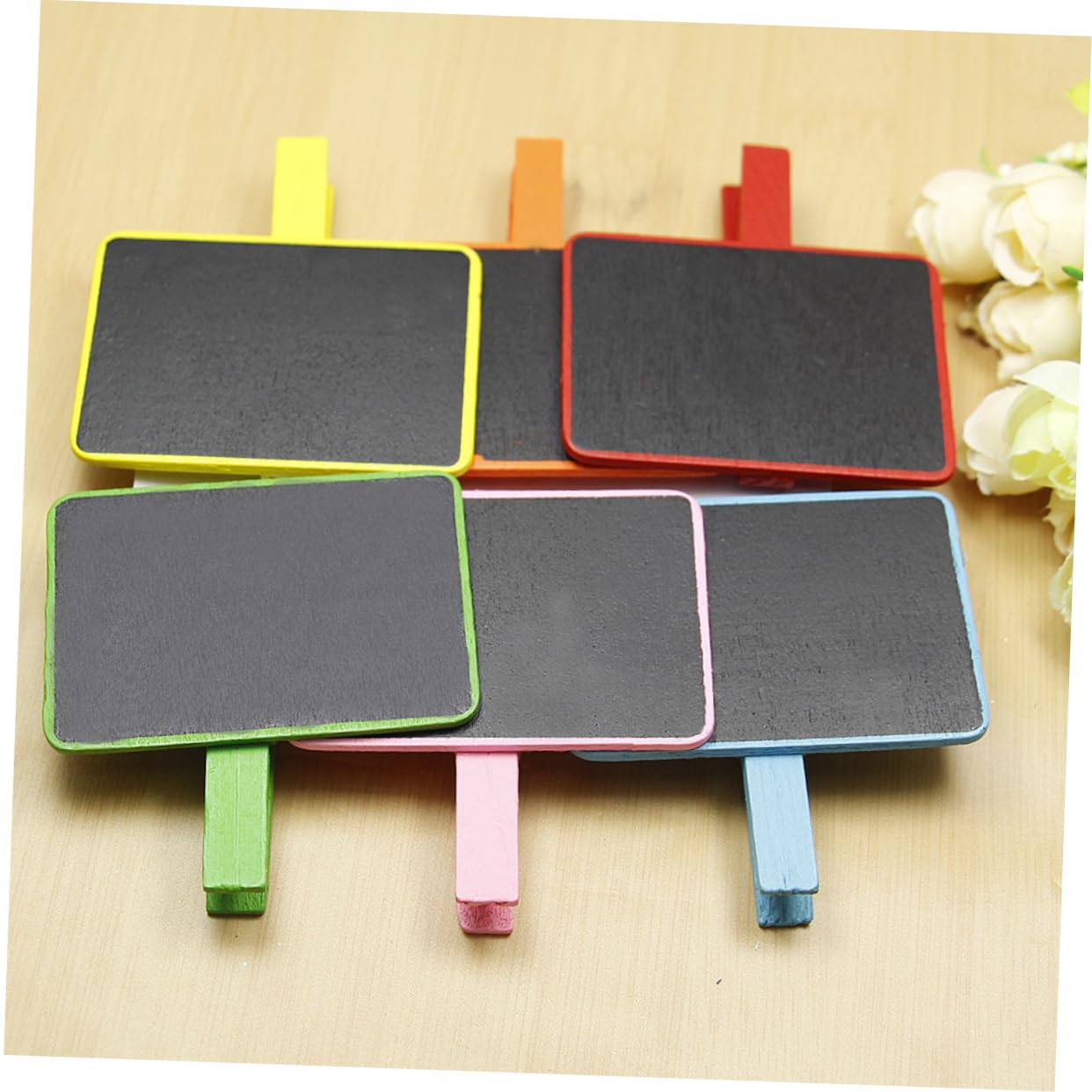 Veemoon 18pcs Message Board with Clips Wood Tags Mini Blackboard Signs Message Board Tag Sign Table Place Card Clip Chalkboard Food Signs Wedding Table Numbers Photo Dining Table