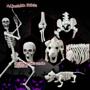 5.4Ft Halloween Life Size Human Skeletons with Dog Skeleton,Poseable Life Size Skeletons Plastic Human Bones with Movable Joints for Halloween Decoration