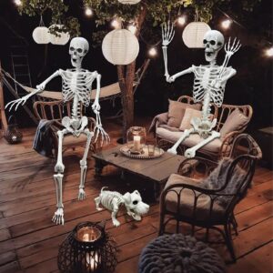 5.4Ft Halloween Life Size Human Skeletons with Dog Skeleton,Poseable Life Size Skeletons Plastic Human Bones with Movable Joints for Halloween Decoration