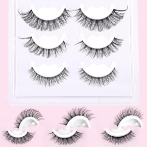 self adhesive eyelashes 3 styles false lashes natural look wispy cat eye fake eyelashes reusable adhesive natural lashes