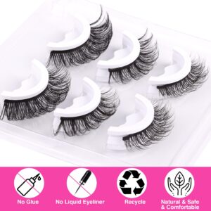 Self Adhesive Eyelashes 3 Styles False Lashes Natural Look Wispy Cat Eye Fake Eyelashes Reusable Adhesive Natural Lashes