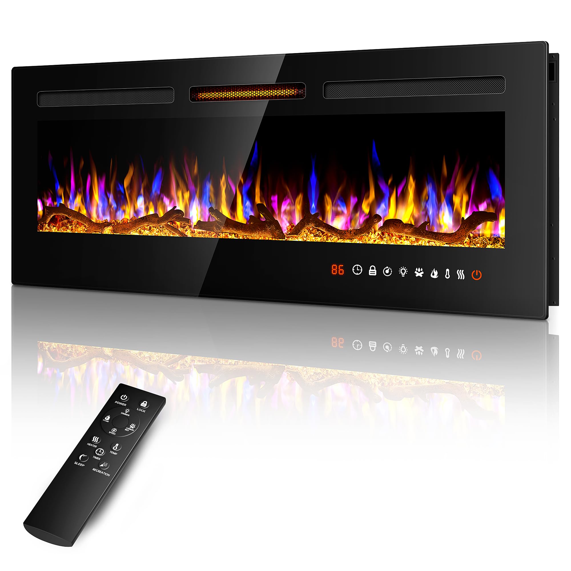 ALPACA 50" Slim Electric Fireplace Recessed and Wall Mounted,Wall Fireplace and Freestanding Linear Fireplace, with Remote Control,13 Adjustable Flame Color and 5 Brightness, 750W/1500W