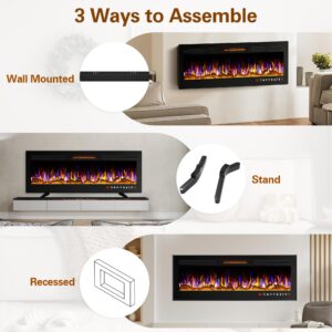 ALPACA 50" Slim Electric Fireplace Recessed and Wall Mounted,Wall Fireplace and Freestanding Linear Fireplace, with Remote Control,13 Adjustable Flame Color and 5 Brightness, 750W/1500W