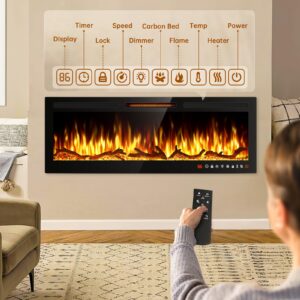 ALPACA 50" Slim Electric Fireplace Recessed and Wall Mounted,Wall Fireplace and Freestanding Linear Fireplace, with Remote Control,13 Adjustable Flame Color and 5 Brightness, 750W/1500W