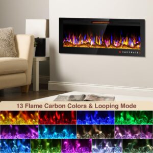 ALPACA 50" Slim Electric Fireplace Recessed and Wall Mounted,Wall Fireplace and Freestanding Linear Fireplace, with Remote Control,13 Adjustable Flame Color and 5 Brightness, 750W/1500W