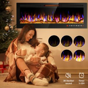 ALPACA 50" Slim Electric Fireplace Recessed and Wall Mounted,Wall Fireplace and Freestanding Linear Fireplace, with Remote Control,13 Adjustable Flame Color and 5 Brightness, 750W/1500W