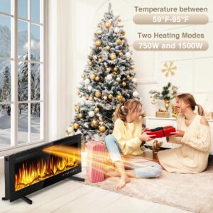 ALPACA 50" Slim Electric Fireplace Recessed and Wall Mounted,Wall Fireplace and Freestanding Linear Fireplace, with Remote Control,13 Adjustable Flame Color and 5 Brightness, 750W/1500W