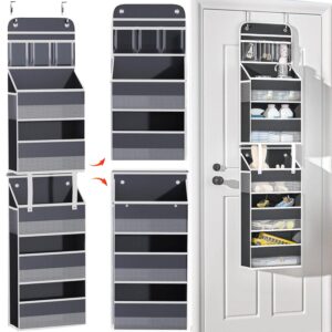 hsd houseware baby organizer for nursery, separable 2-in-1 over the door organizer bathroom with 5 shelves 4 side pockets 3 pvc pockets, door organizer hanging bedroom pantry (dark grey)