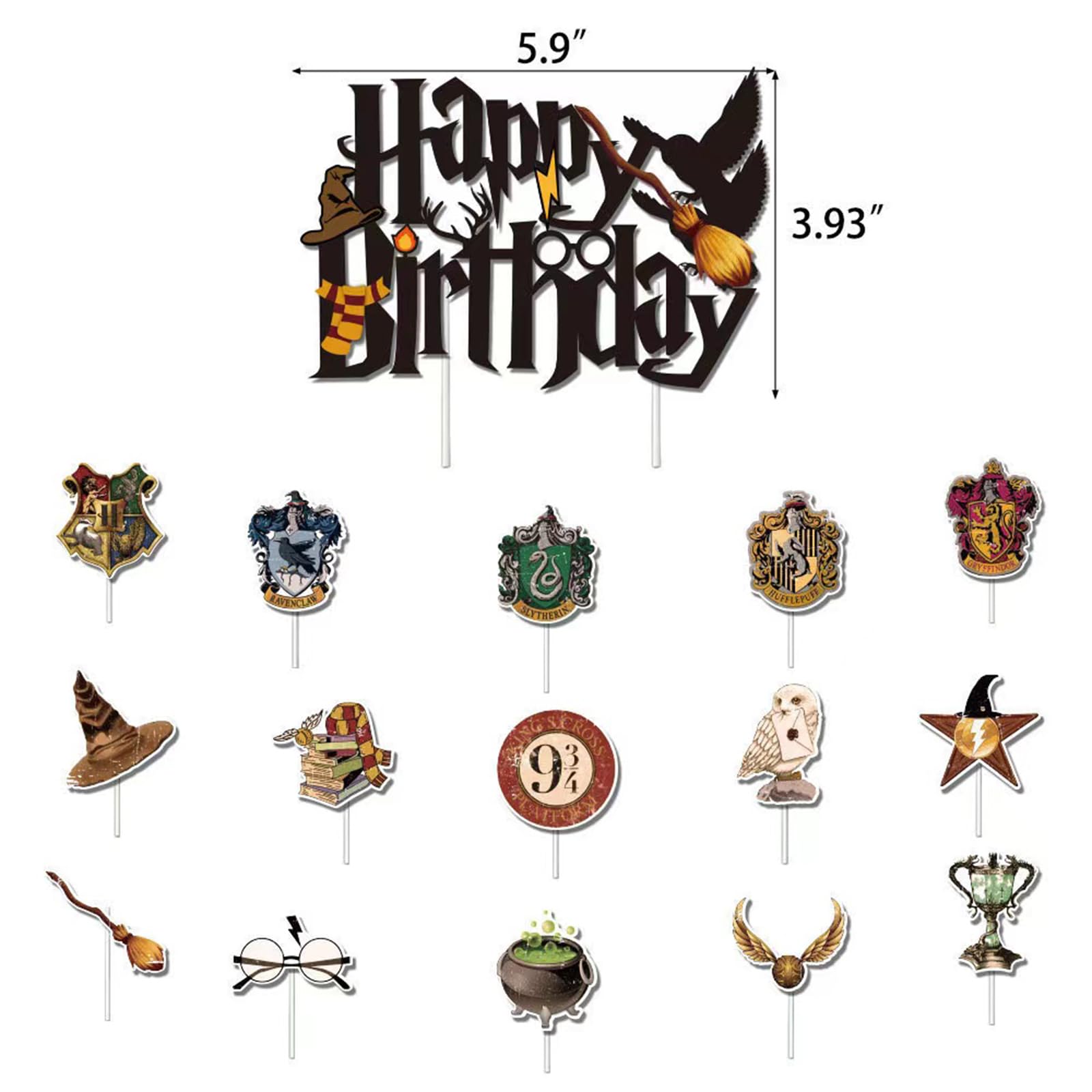 Harry Birthday Party Supplies Set Harry Birthday Decorations Include Backdrop,Happy Birthday Banner,Hanging Swirls,Latex Balloons,Cake Cupcake Toppers,Stickers for Magic Movie Birthday Party Supplies