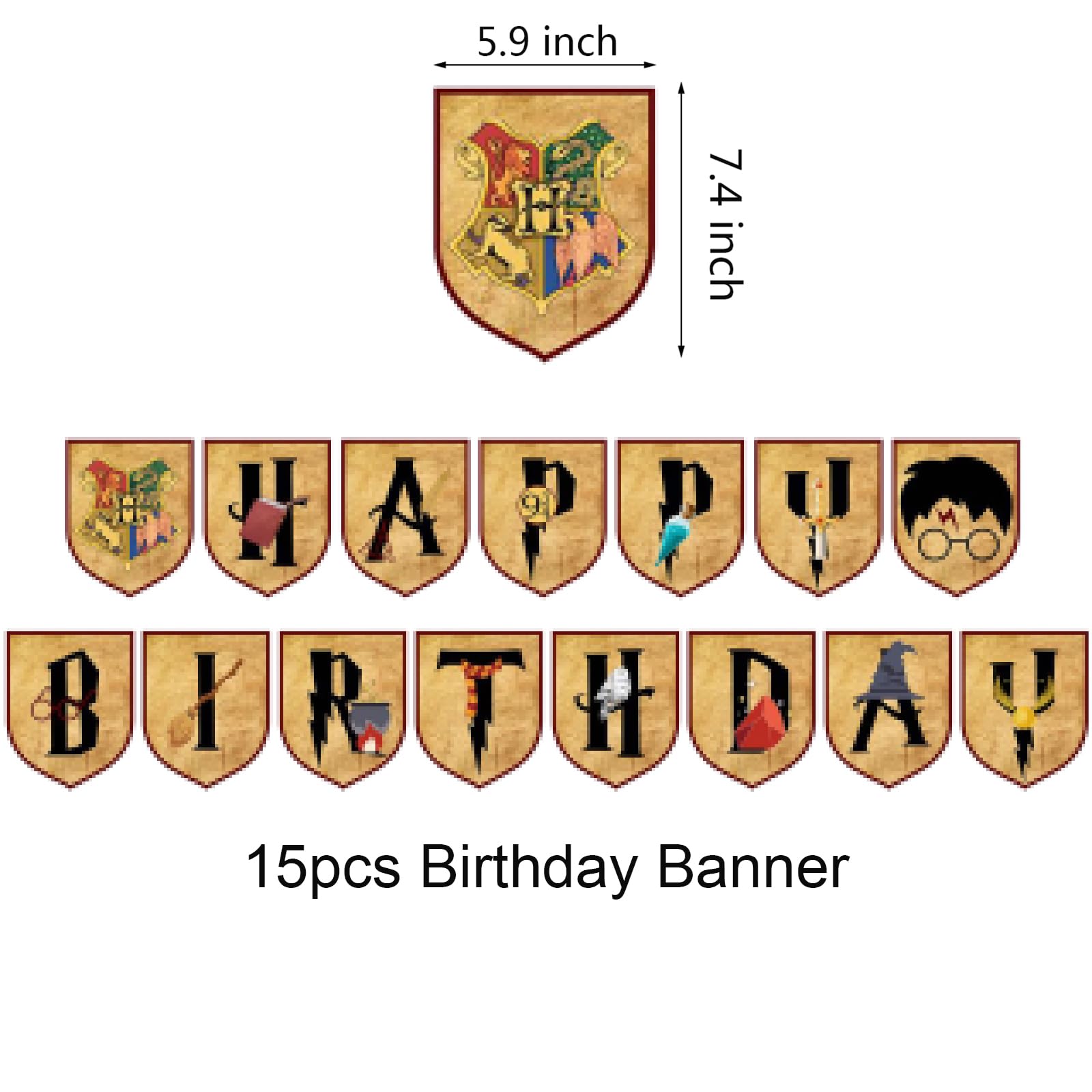 Harry Birthday Party Supplies Set Harry Birthday Decorations Include Backdrop,Happy Birthday Banner,Hanging Swirls,Latex Balloons,Cake Cupcake Toppers,Stickers for Magic Movie Birthday Party Supplies