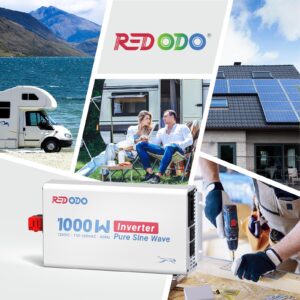 Redodo Pure Sine Wave Inverter 1000W Convert DC 12V to AC 110V, Monitoring Screen Showing Real-Time Status, for Off-Grid Solar Power System, RV, Home Backup Power