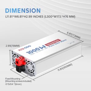 Redodo Pure Sine Wave Inverter 1000W Convert DC 12V to AC 110V, Monitoring Screen Showing Real-Time Status, for Off-Grid Solar Power System, RV, Home Backup Power