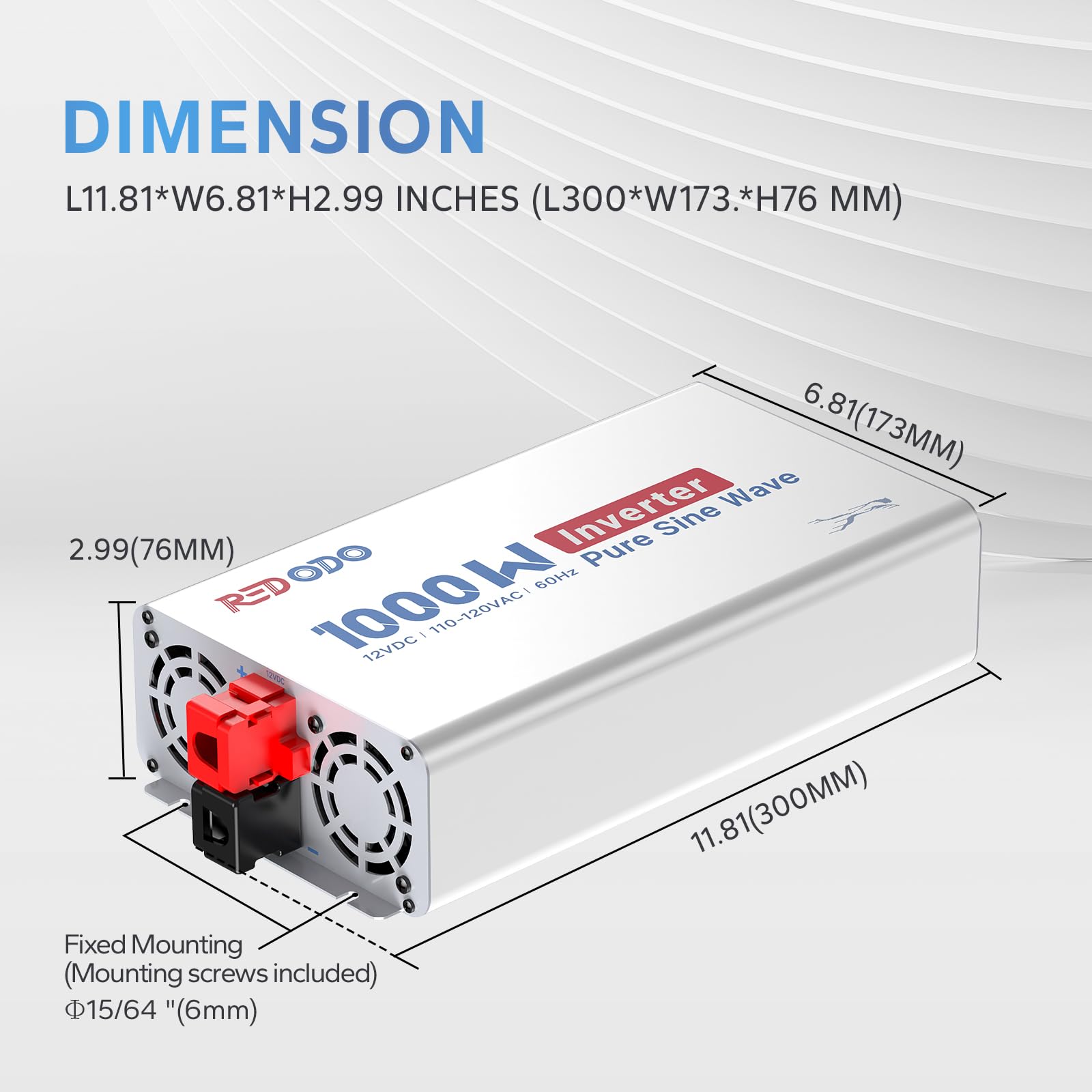 Redodo Pure Sine Wave Inverter 1000W Convert DC 12V to AC 110V, Monitoring Screen Showing Real-Time Status, for Off-Grid Solar Power System, RV, Home Backup Power