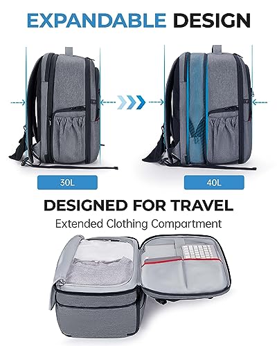 BAGSMART Camera Backpack, Expandable DSLR SLR Camera Bags for Photographers, Waterproof Photography Travel Backpack with 15.6" Laptop Compartment &Tripod Holder, Grey