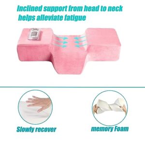 Beauty Salon Eyelash Extension Pillow Memory Foam Lash Pillow with Velvet Pillowcase Ergonomic Curve Improve Cervical Pillows for Neck Pain(Pink)