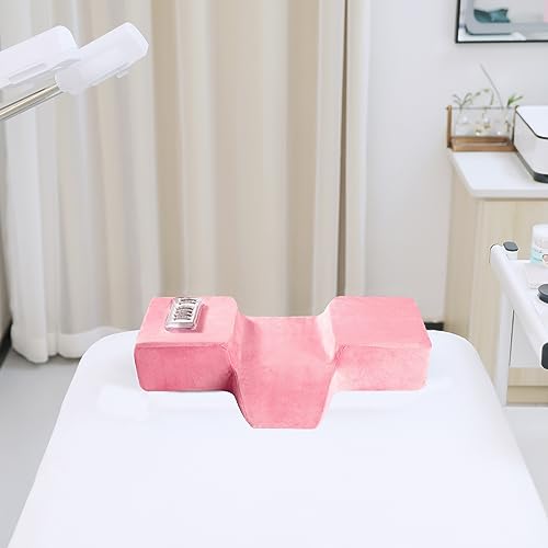 Beauty Salon Eyelash Extension Pillow Memory Foam Lash Pillow with Velvet Pillowcase Ergonomic Curve Improve Cervical Pillows for Neck Pain(Pink)