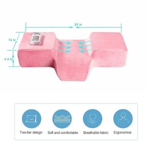 Beauty Salon Eyelash Extension Pillow Memory Foam Lash Pillow with Velvet Pillowcase Ergonomic Curve Improve Cervical Pillows for Neck Pain(Pink)