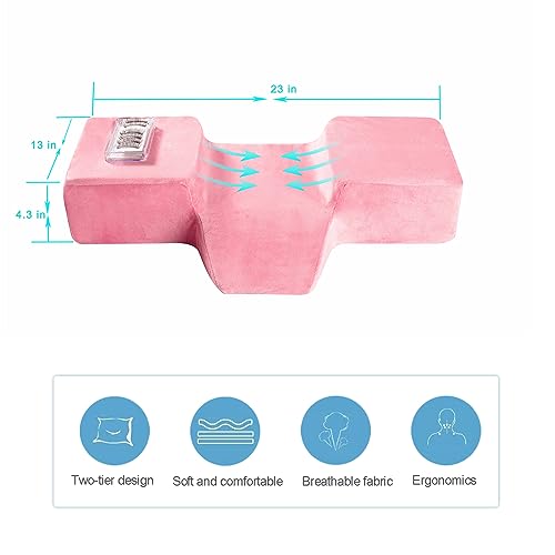 Beauty Salon Eyelash Extension Pillow Memory Foam Lash Pillow with Velvet Pillowcase Ergonomic Curve Improve Cervical Pillows for Neck Pain(Pink)