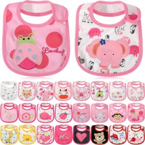 hooling 24 pcs toddler bibs waterproof baby bibs cotton soft drool bibs feeding kindergarten welfare home newborn party(girl)