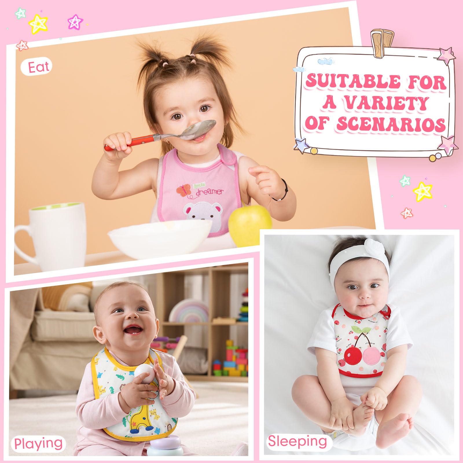 HooLing 24 Pcs Toddler Bibs Waterproof Baby Bibs Cotton Soft Drool Bibs Feeding Kindergarten Welfare Home Newborn Party(Girl)