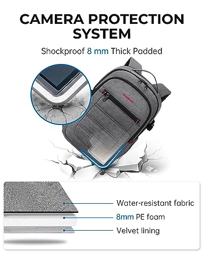 BAGSMART Camera Bag, DSLR SLR Camera Backpack Fits 13.3 Inch Laptop, Anti-theft Photography Backpacks with Rain Cover Tripod Holder, Grey