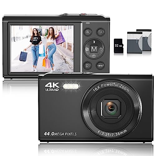 1080P Digital Camera for Kids Teens Boys Girls Adults,44MP Kids Camera with 32GB SD Card, Digital Camera with 16X Digital Zoom